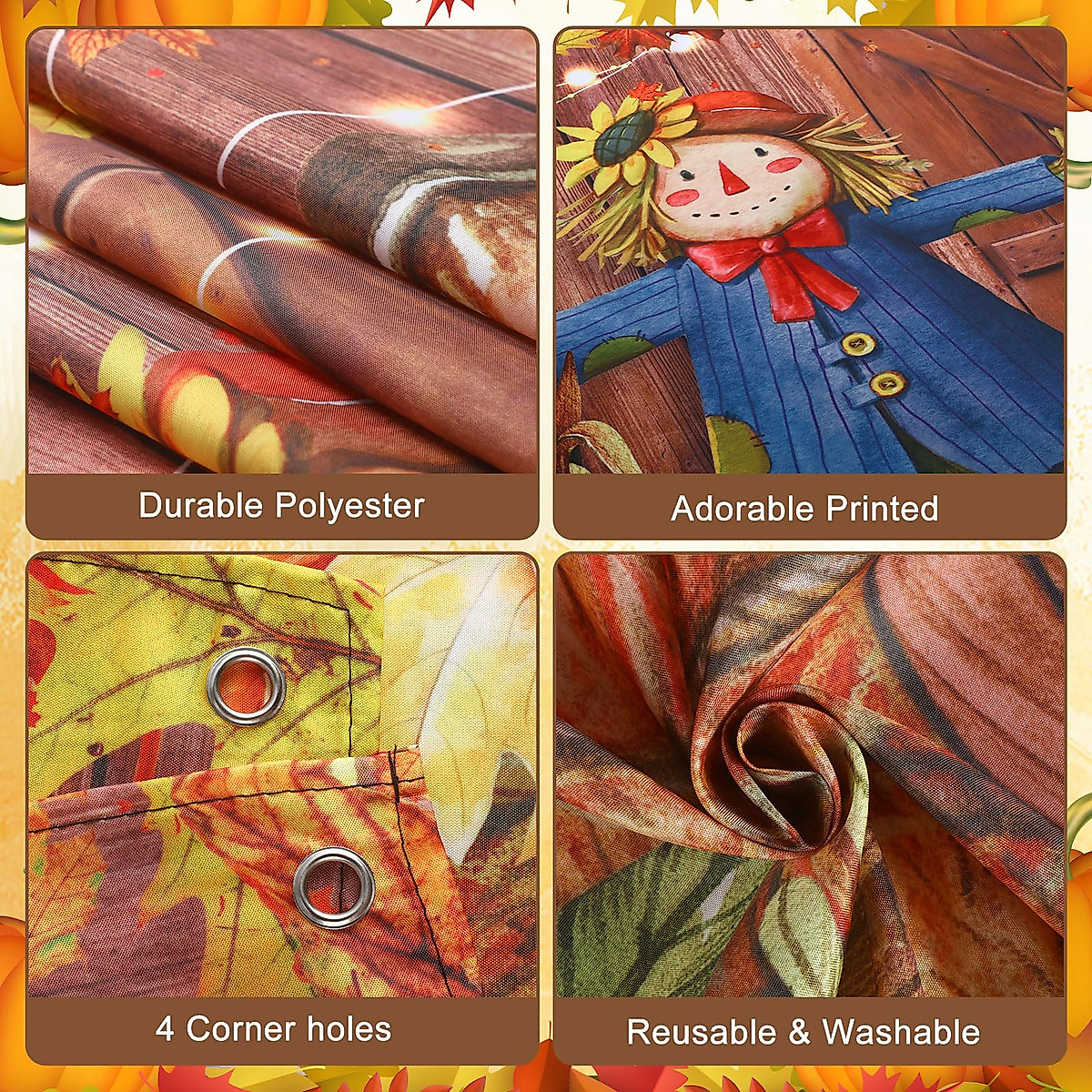 WovWeave Fall Thanksgiving Banner Autumn Party Background Decorations Fall Pumpkin Maple Backdrop for Thanksgiving Harvest Birthday Baby Shower Photo Booth Props Supplies Party, 72.8 x 43.3 Inch