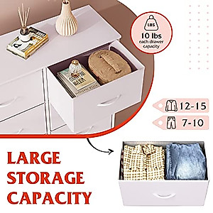 WLIVE Fabric Dresser for Bedroom, Tall Dresser with 8 Drawers, Storage Tower with Fabric Bins, Double Dresser, Chest of Drawers for Kid's Room, Closet, Playroom, Nursery, Dormitory, White
