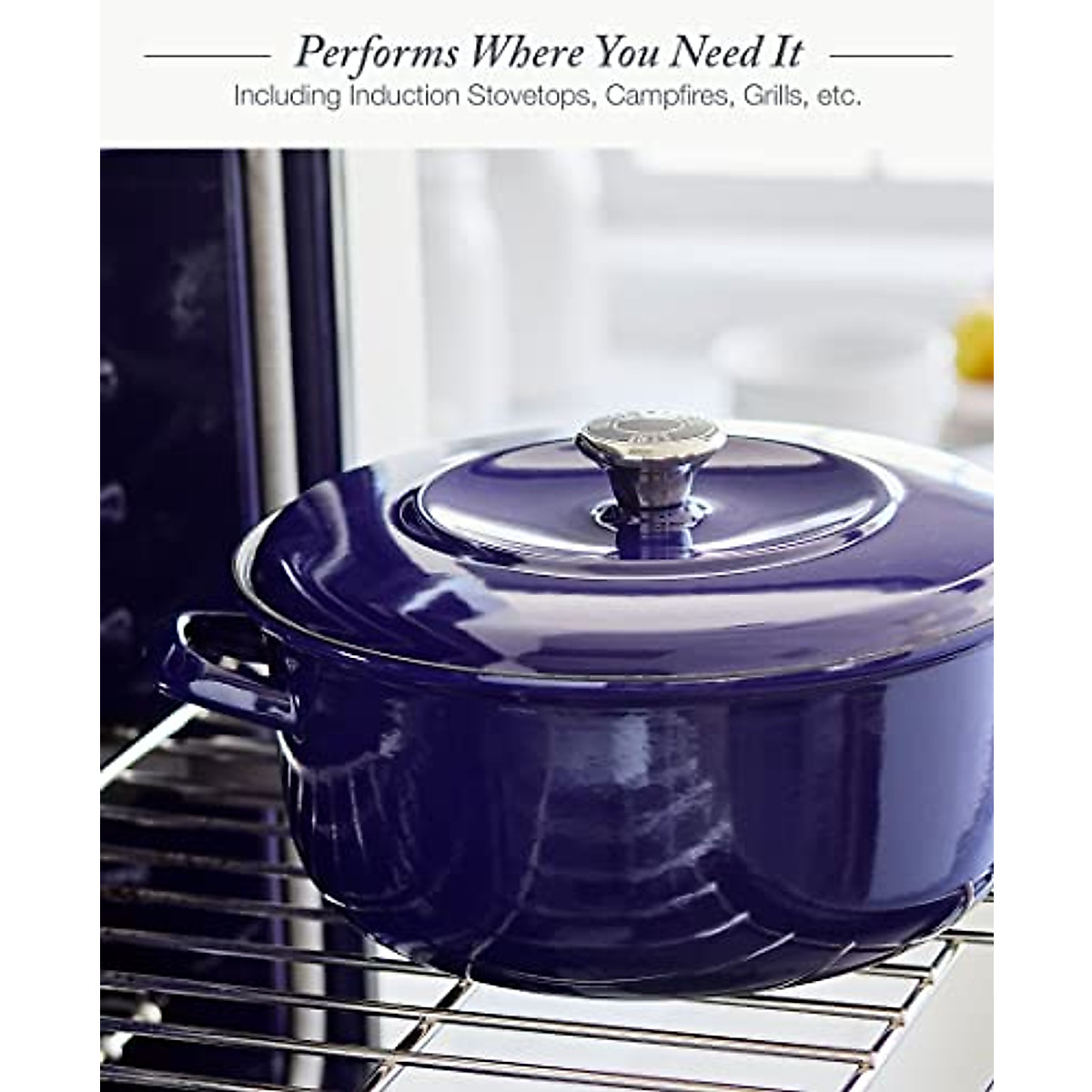 Merten & Storck European Crafted Enameled Iron, Round 7QT Dutch Oven Casserole with Lid, Cobalt Blue