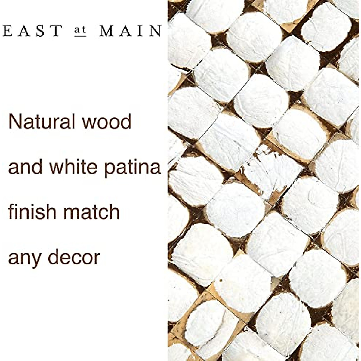 East at Main Round Side Table - 16”Dia x 16.5” h Living Room, Entryway, Small Spaces, Bedside Tables - Real Coconut Shell Mosaic Inlaid, Pre-Assembled, White Patina Finish