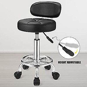 HMTOT Swivel Stools with Wheels Height Adjustable Rolling Spa Stool Backrest Black