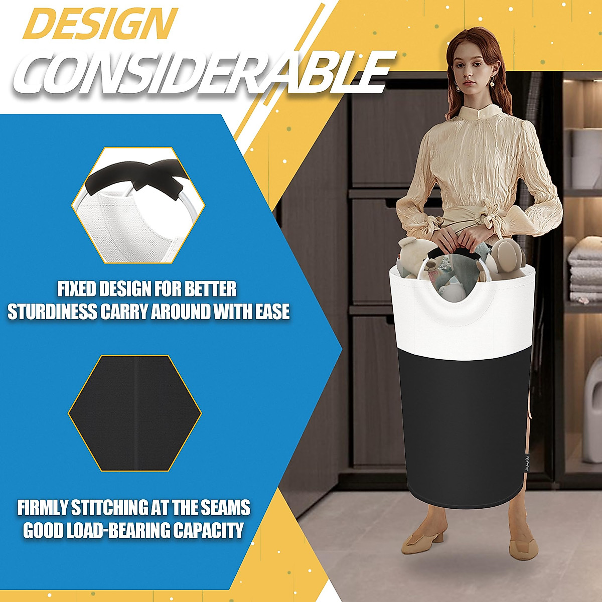 LilyFantasy 90L Laundry Basket, Collapsible Laundry Hamper with Padded Handles, Waterproof Laundry Bag, Tall Clothes Hamper Stand Up Well, Foldable Laundry Baskets for Easy Storage(Black)