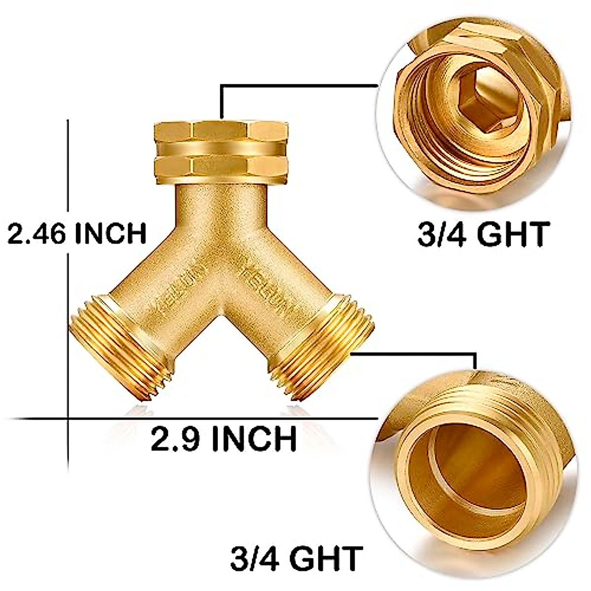 YELUN Garden Hose Splitter,2 Way Connector Heavy Duty Brass, Garden Faucet,Splitter for Outdoor Faucet, Hose y Splitter, Hose Bib Splitter (1 SET)
