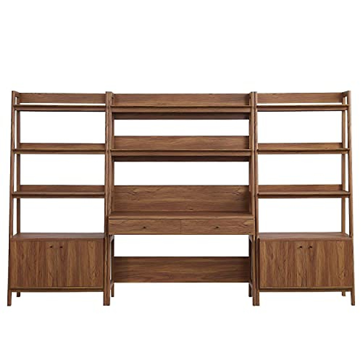 Modway Bixby 3-Piece Home Office Desk and Bookshelf Display Case in Walnut