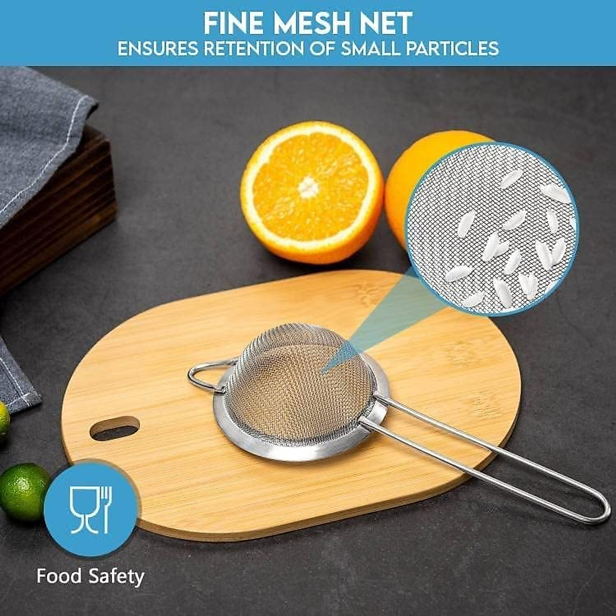 Kafoor Fine Mesh Strainer - 2.8 Inch Round Sieve - Tea Strainers for Loose Tea, Coffee Strainer, Food Strainer, Juice Strainer, and Much More!