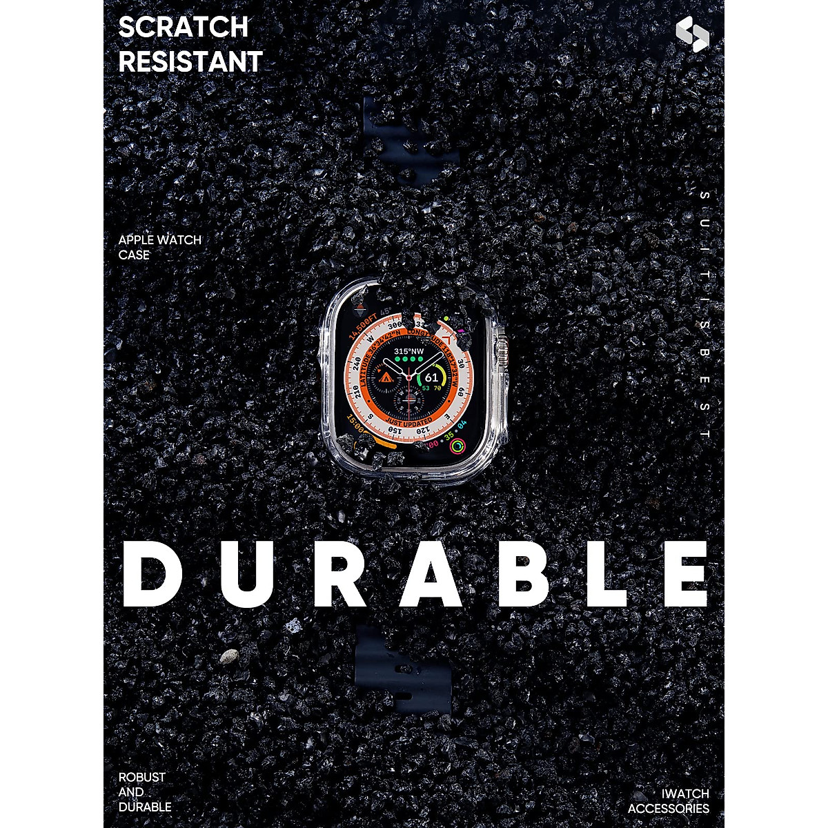 2+2 Pack Suitisbest Case and Screen Protector Compatible with Apple Watch Ultra 2/Ultra 49mm, Clear Waterproof Ultra-Thin Hard PC Bumper Tempered Glass Protective Film for iWatch Ultra 49mm