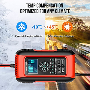 10A 12V/24V Trickle Charger, Smart Automatic Battery Automotive 7-Stage Charging Battery Maintainer with Pulse Repair Function, for Car Truck Motorcycle Lawn Mower Boat