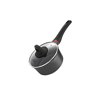 7 Inch Non Stick Sauce Pan with Glass Lid & Pour Spout - Lightweight 1.8 Quart Ceramic Coated Saucepan - Multipurpose Induction Compatible PFOA Free Small Cooking Pot with Stay Cool Handle (Black)