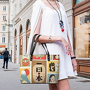 Womens Handbag Japanese Japan Pattern Leather Tote Bag Top Handle Satchel Bags For Lady