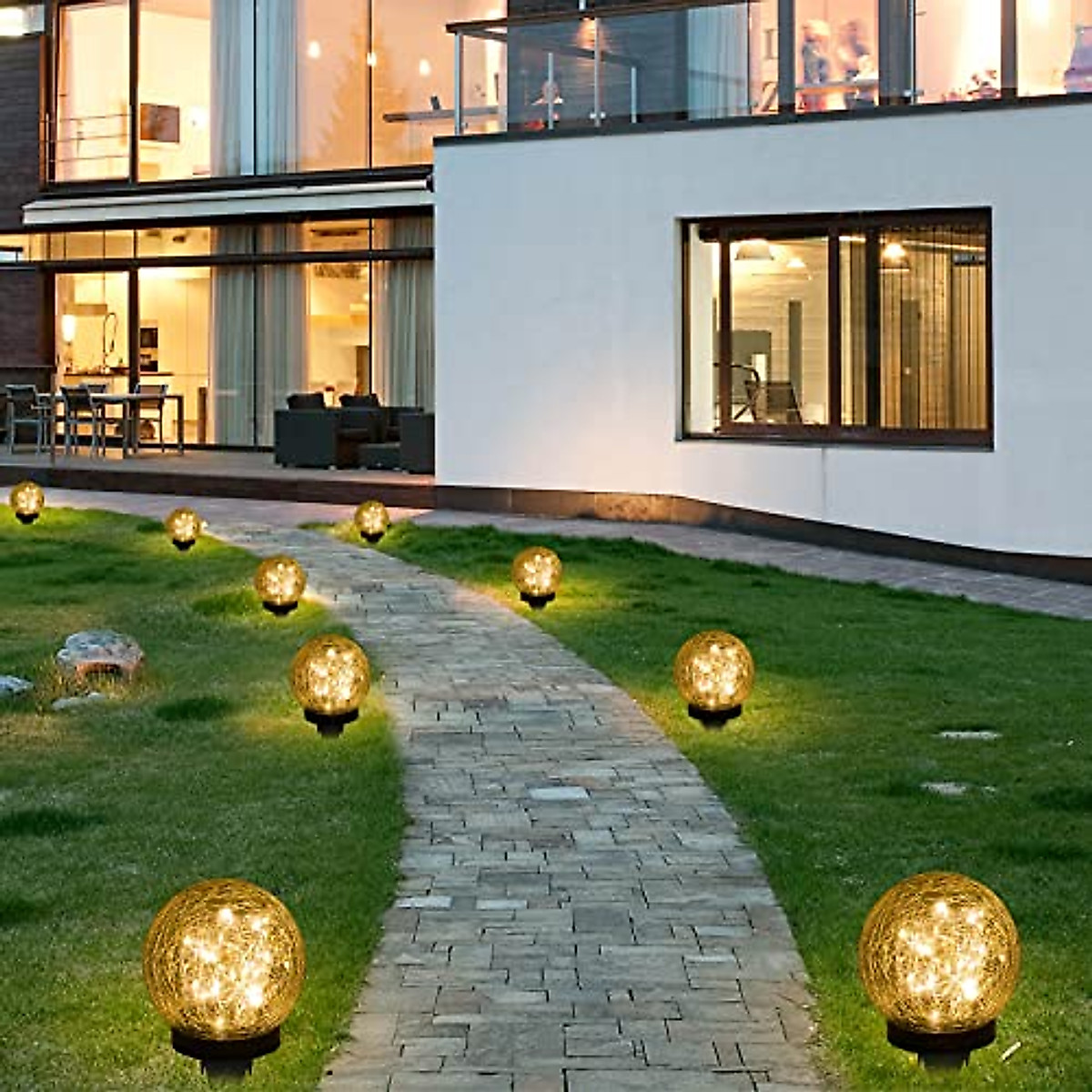 Solar Lights Outdoor Garden Decorative - 2 Pack Solar Globe Lights Upgrade Waterproof with 30 LEDs Cracked Glass Ball Lights for Yard Patio Pathway Lawn Outside Decor (4.73")