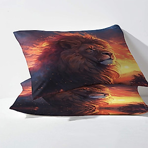 Lion Sheets Full Size, Animal Bed Sheets, Patterned Bedding Sheets & Pillowcases 4 Piece Set - Soft Microfiber Deep Pocket Fitted Sheet & Flat Sheet & 2 Pillow Cases K8-&-25