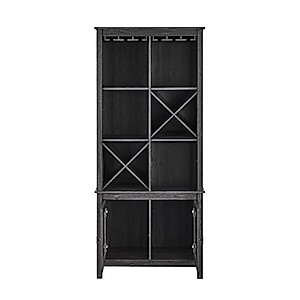 Home Source 72" Wood Exquisite Bar Wine Cabinet with Storage,Liquor Cabinet with Removable Wine Racks,Bookcase,Kitchen Pantry Storage Cabinet for Kitchen,Dining Room, Living Room,Espresso