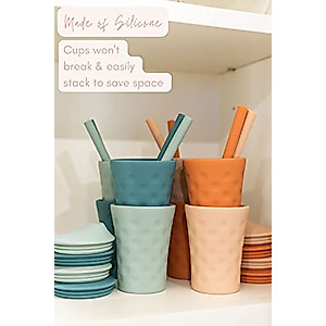 Lucky Love Silicone Sippy Cup With Straw | Easy Grip Baby Cups 6-12 Months + Toddler Cups Spill Proof With Lid & Straw (2 Pack - Blue + Green Silicone Cup)