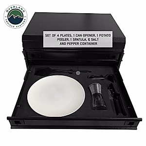 Overland Vehicle Systems Ultimate 39 Piece Utensil Set - Black Powder Coat Universal - 6061 Aircraft-Grade Aluminum Storage Box - Heavy Duty Grab Handles