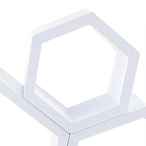 LOYALHEARTDY White Hexagon Floating Shelves 3Pcs Wall Mounted Shelf Wood Farmhouse Storage Honeycomb Wall Shelf