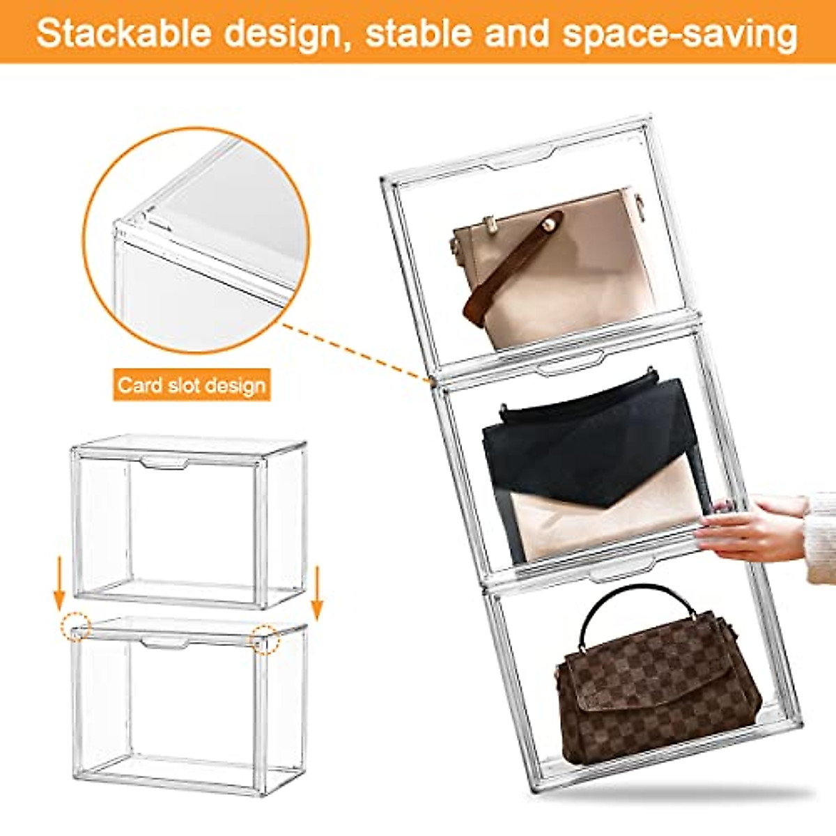 GZHOK 4 pack Clear Plastic Purse Organizer for Closet,Handbag Storage,Purse Storage Organizer,Clear Display Storage for Wallet,Shoes,Book,Cosmetic,Toys,Clothes