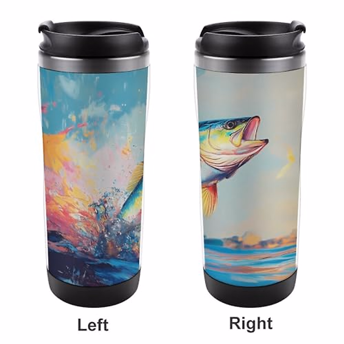 Bass Fishing Art Travel Coffee Mug Reusable Insulated Drinking Cup with Lid for Home Outdoor Works 13 Oz