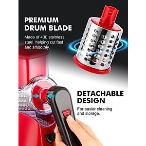 LucGee Rotary Cheese Grater with Handle - 3 in 1 Cheese Shredder Rotary Grater Stainless Steel Handheld, Vegetable Slicer for Fruit, Cheese, Nuts(Red)