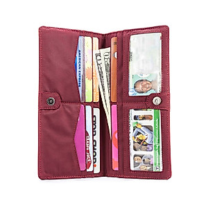 Big Skinny Women's Executive Leather Bi-Fold Checkbook Slim Wallet, Holds Up to 40 Cards, Red