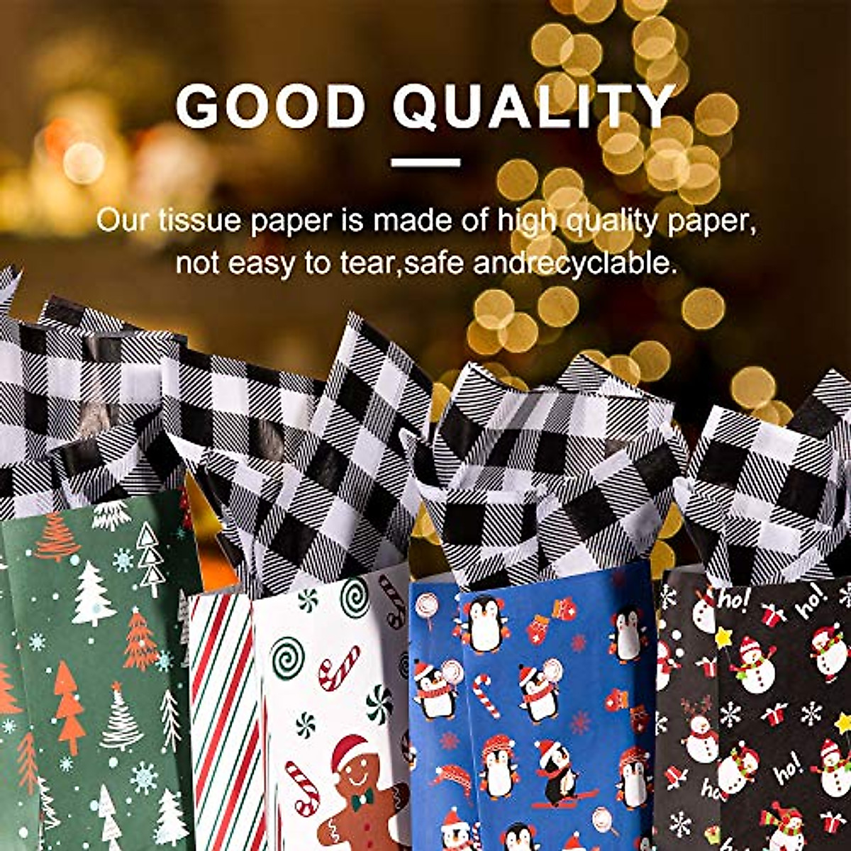 Whaline White Black Buffalo Plaid Tissue Paper 60pcs Tissue Paper Sheet Gift Wrapping Paper Rustic Art Paper Crafts for DIY Gift Wrapping Christmas Holiday, 13.78" x 19.69"