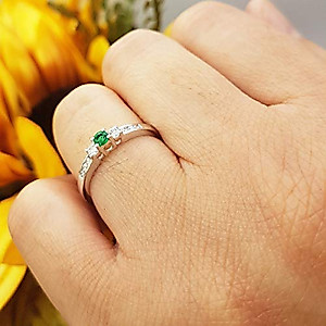 Dazzlingrock Collection 14K Round Emerald & White Diamond Ladies 3 Stone Engagement Bridal Ring, White Gold, Size 8