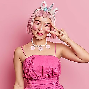 Pink Shell Necklace Earring Set Pink Link Chain Necklace Pink Shell Dangle Earrings Shell Crystal Beads Necklace Party Gifts for Women Girls and Teen