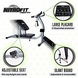 Full Body Stretching Machine Nitrofit Limber Pro. Only Stretch Machine with Adjustable Sliding Seat & Slant Board. Stretch Training Video included. Great for Spinal Decompression, Improving Flexibility, Mobility, Muscle Pain Relief for back, Home Gym