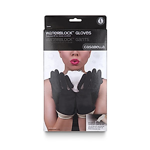 Casabella Premium Waterblock Latex Cleaning Gloves with Tapered Fit & Double Cuff, Breathable - Large - Black