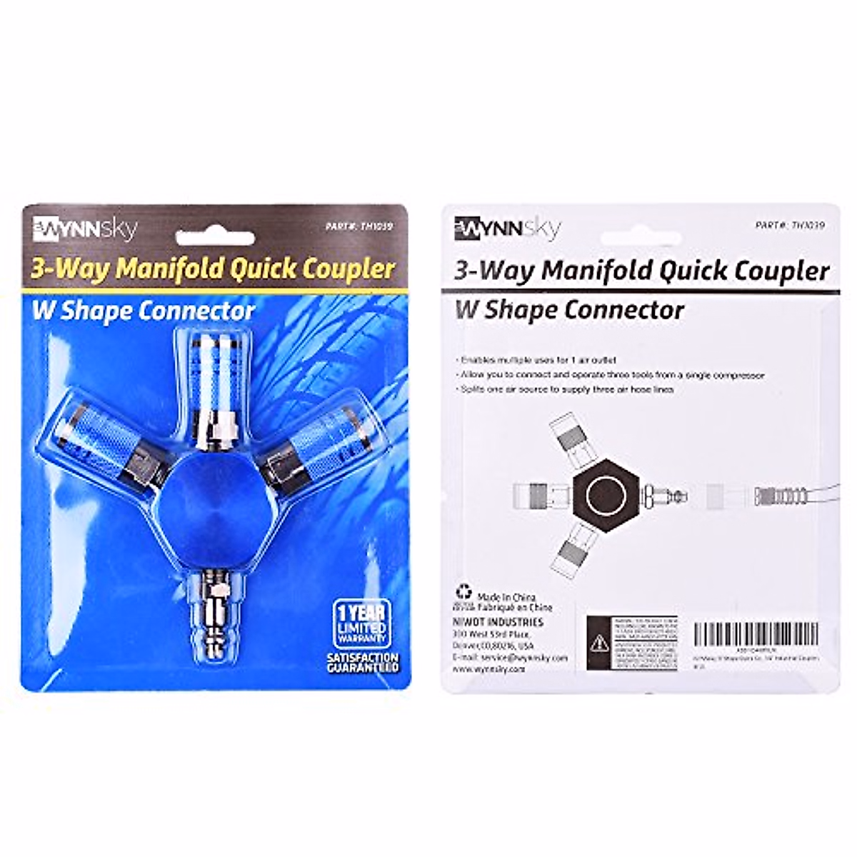 WYNNsky Air Splitter, 3-Way Manifold with 3 Pieces Industrial Coupler and Plug, Air Compressor Hose Accessories Quick Connect Fittings