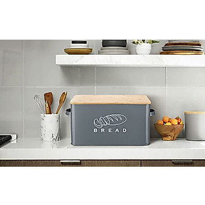 Bread Box, Bread Box for Kitchen Countertop, GA Homefavor Bread Bin, Bread Holder with Bamboo Lid, 11.56"6.7"5.5", Grey