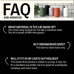 Fellow 16 oz Carter Wide Travel Mug - Wide Mouth Vacuum-Insulated Stainless Steel Coffee Mug - Tea and Coffee Tumbler - Travel Coffee Mug with Ceramic Interior - Matte Black