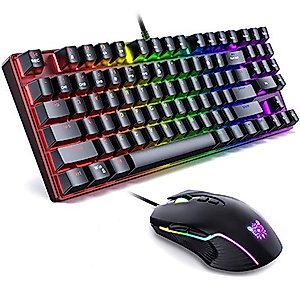 SIMGAL Wired Mechanical Keyboard and Mouse Combo, 89 Keys Rainbow Backlit Gaming Keyboard with Number Keys & Blue Switch for PC Gamer Laptop, Up to 6400 DPI Mouse with 7 Buttons (Black with Mouse)