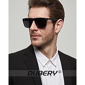 DUBERY Classic Polarized Sunglasses for Men Women Retro 100% UV Protection Driving Sun Glasses D731,2 Pack (Black/Blue+Black/Black)