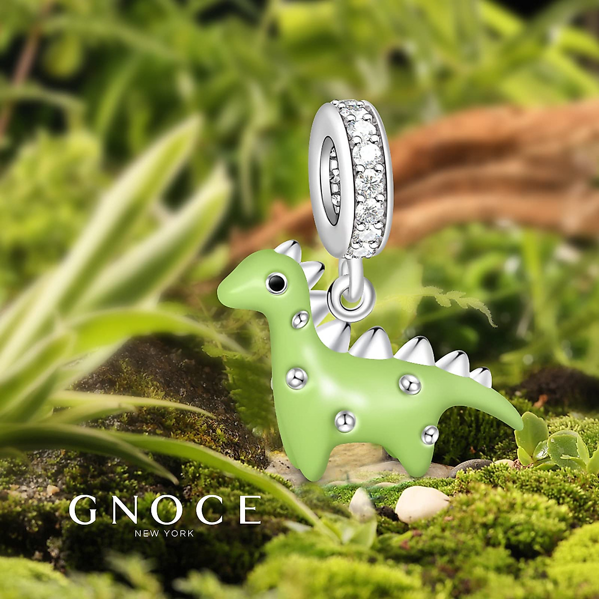 GNOCE Dinosaur Charm Pendant Sterling Silver Purple/Green Enamelled Dinosaur Pendant Charm Fit Bracelet/Necklace Charm for Women(Purple Dinosaur)