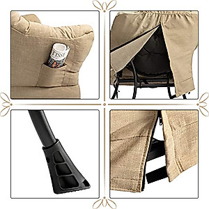 HollyHOME Modern Cotton Fiber Fabric Lazy Chair, Accent Contemporary Lounge Chair, Single Steel Frame Leisure Sofa Chair with Armrests and A Side Pocket, Thick Padded Back, Coffee&White