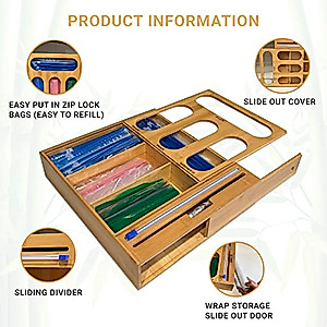 QUICKM – Ziplock Bag Organizer For Drawer, Storage Bag Organizer with Cutter - Plastic Bag Organizer Suitable for Gallon, Sandwich & Snack Bags with Slidable Lid