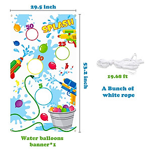 Toss Game Banner for Water Balloons, 4 Score Holes Shooter Target for Water Gun, Swimming Pool Fun Addition Toy for Throwing Water Bomb, Summer Splash Fun for Kids Adults, Pool Party Supplies