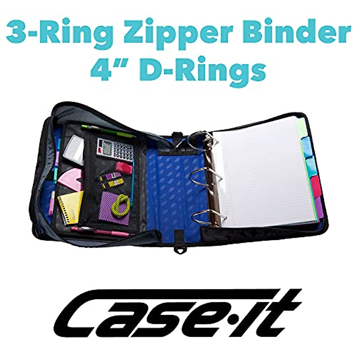 Case-it The King Sized Zip Tab Zipper Binder - 4 Inch D-Rings - 5 Subject File Folder - Multiple Pockets - 800 Sheet Capacity - Comes with Shoulder Strap - Purple D-186