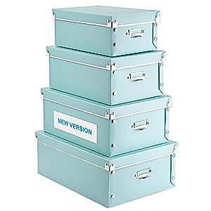 HYUNLAI 4 Pack Storage Box, Decorative Storage Bins with Lid,with Handles,Press-Stud Fastening,Moisture-Proof,Foldable for Space Saving Storage,for Clothes,Cosmetic,Blankets(Green)