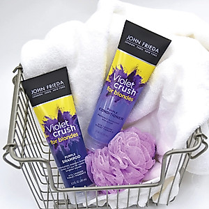 John Frieda Violet Crush Purple Conditioner, Purple Conditioner for Blonde Hair, Crushed Violet Pigments Neutralize Brassy Tones for Cooler, Brighter Blonde, 8.3 Oz