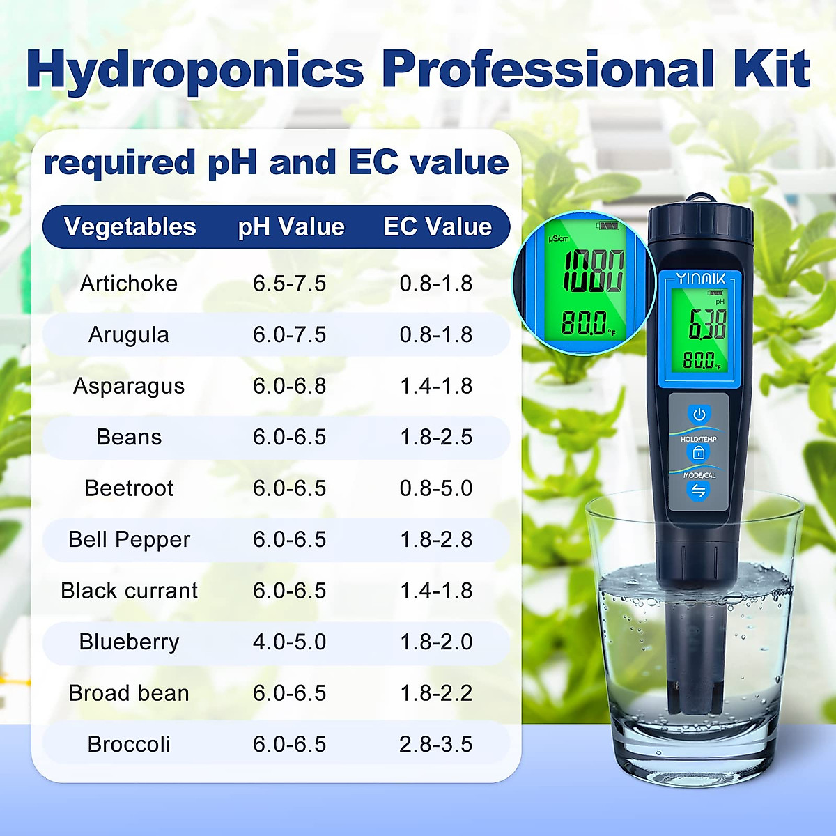 YINMIK pH Salt ORP Tester, Digital pH Meter for Aquarium, 7 in 1 pH TDS EC Salt ORP S.G Temp Pool Salt Tester for Spa,Hot Tub,Home Brewing,pH ppm EC Meter for Hydroponics,ORP Meter for Drinking Water