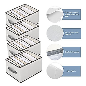 4pcs Wardrobe Clothes Organizer for Jeans, Clothes Organizer for Folded Clothes, PP Plate Nylon Mesh Foldable Closet Organizers and Storage for Pants, Underwear, Sweater, T-shirt, Dress (9Grids)