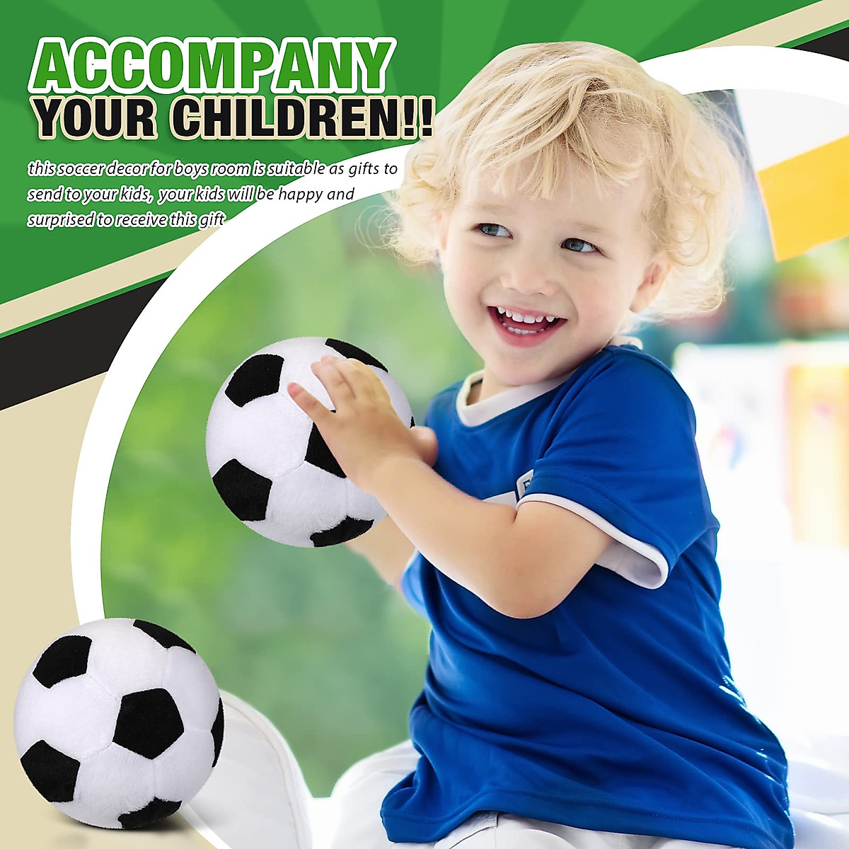 Chivao 12 Pieces Plush Stuffed Soccer for Boys Girls Plush Soccer Ball Stuffed Toy Soft Soccer Pillow Fluffy Soccer Party Decorations for Nursery Home Room Play Catch Birthday Sport Theme Party Gift