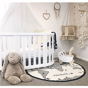 Baby World Map Crawling Blanket, Baby Round Carpet Playing Mat World Map Floor Kid Crawling Pad Rug Toddler Cushion Crawling Blanket for Kids