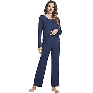 NACHILA Pajamas Set for Women Long Sleeve Pjs Soft Sleepwear Comfy Loungewear Sets with Pants, Viscose Made from Bamboo Navy M