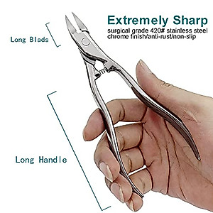 VOGARB 5pcs Large Nail Clippers Set for Thick/Ingrown Nails Toenail and Fingernail Long Handle Trimmer Wide Opening Cutter Heavy Duty Professional Podiatrist Pedicure Tool for Adult Seniors(JCDK5PS)