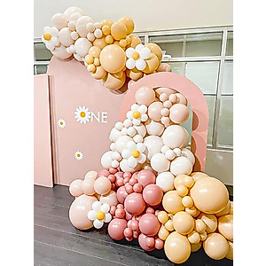 160 PCS Daisy Groovy Balloons Arch Garland Kit Pink White Yellow Orange Boho Balloons for Baby Shower Wedding Birthday Party Decorations (Daisy Groovy)