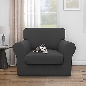 Easy-Going 100% Dual Waterproof Chair Cover Stretch Soft Couch Cover for Dogs, Sofa Slipcover for 1 Separate Cushion Couch Leakproof Furniture Protector for Kids, Pets Dark Gray