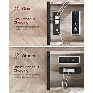 VASAGLE Side Table with Storage, End Table with USB Ports and Outlets, Nightstand with Charging Station, Fabric Bags, for Living Room, Bedroom, Greige and Black ULET310B02, 23.6 x 12.4 x 23.6 Inches