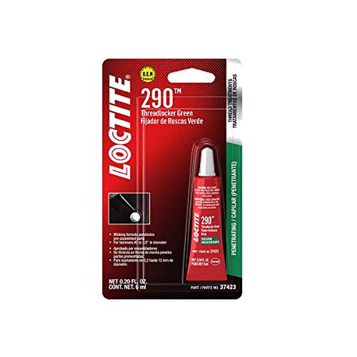 Loctite 487234 Threadlocker 290 Penetrating Liquid Tube, Green, 6-ml